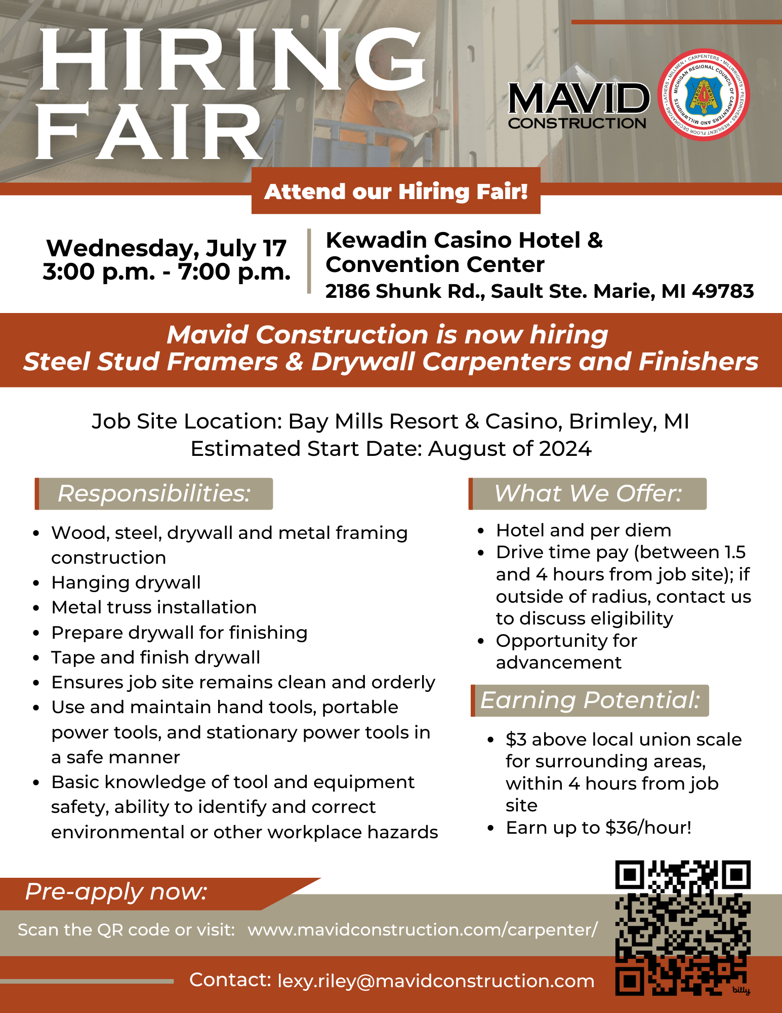 Mavid Construction to Host Hiring Fair in Brimley, Michigan on July 17th - Mavid Construction